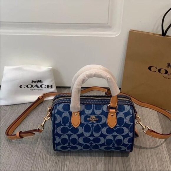 Coach | Bags | New Coach Signature Blue And Tan Mini Bag | Poshmark
